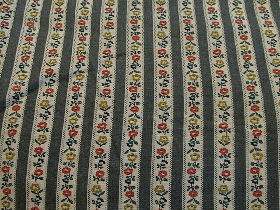 Vtg floral calico ticking style stripe cotton fabric Gray BTHY half ...