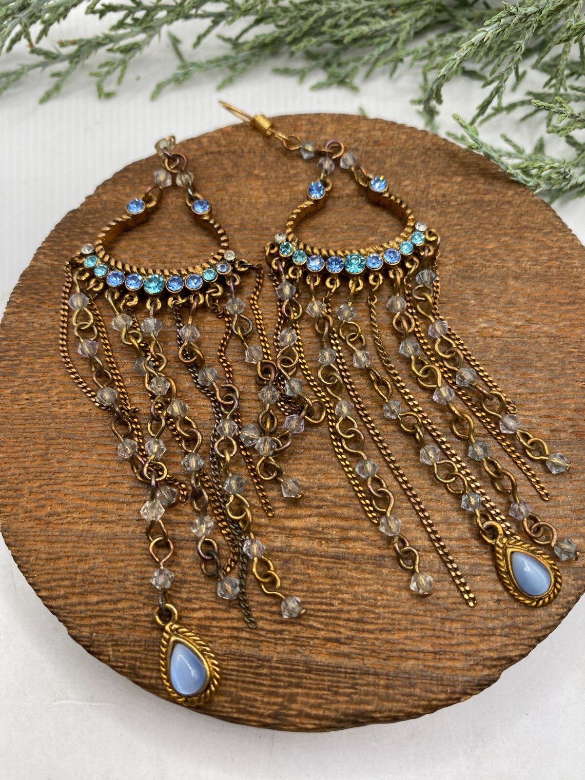 Vintage shades of blue rhinestone waterfall chandelie… - Gem