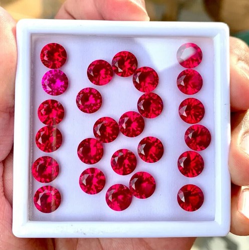 25 Pcs Natural Myanmar Red Ruby Round 8.00 MM Certified Treated Loose ...