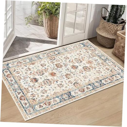 Machine Washable 3x5 Area Rug with Non Slip Backing 3’x5’ Retro Flower ...