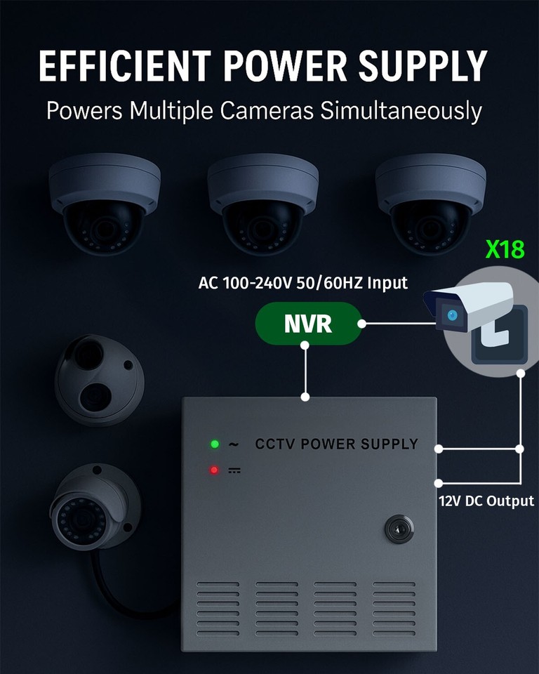 18 Channel CCTV Power Supply Box Camera Power Distribution Enclosure | eBay