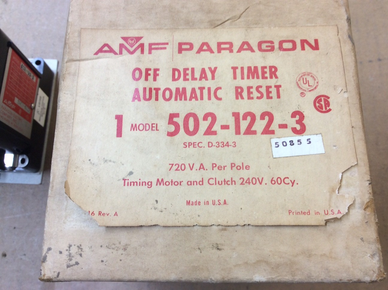 PARAGON OFF DELAY TIMER AUTOMATIC RESET 502-122-3 TIMING MOTOR AND ...