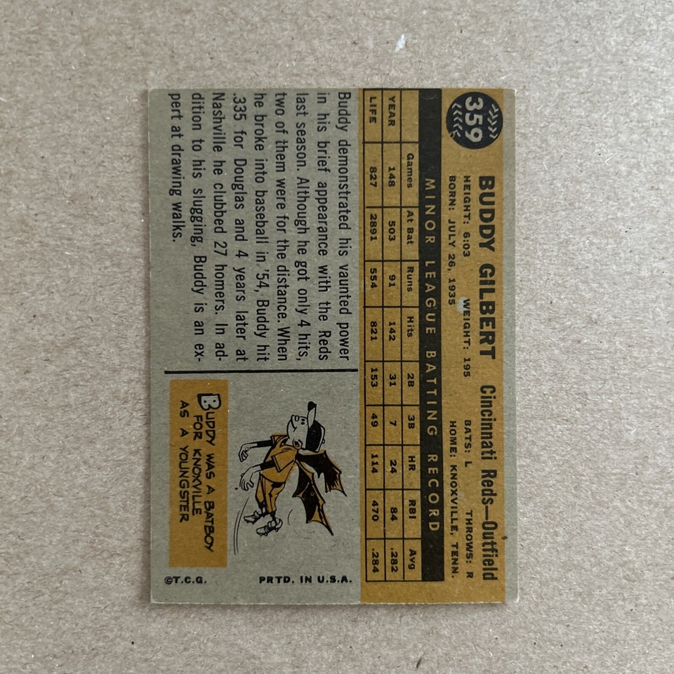 1960 Topps Baseball Buddy Gilbert Cincinnati Reds Card #359 | eBay