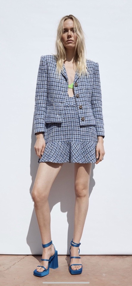 100% Authentic ZARA Tweed Check Print Blazer with Buttons And Dress Set ...