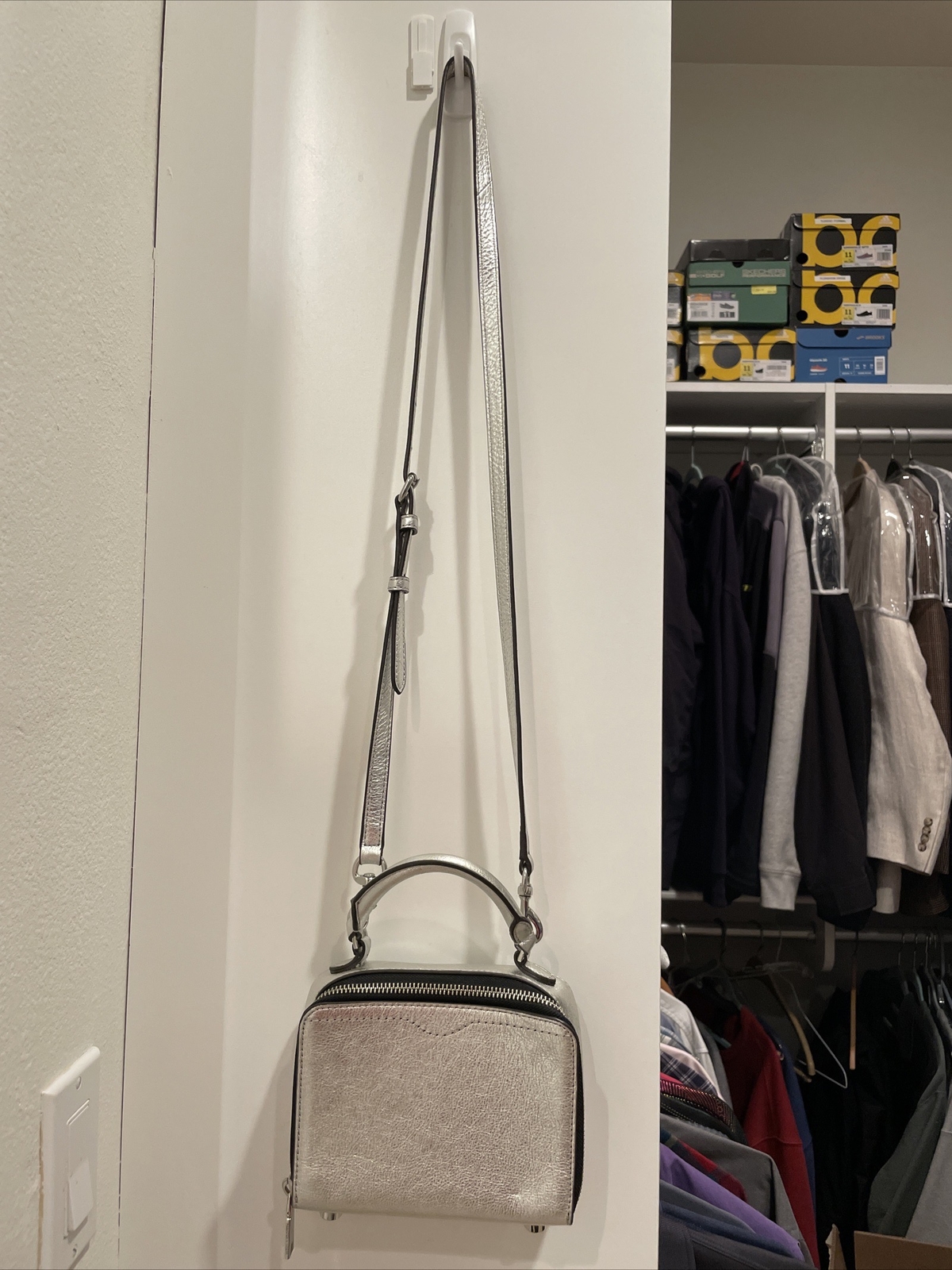 Rebecca Minkoff silver metallic crossbody / mini satchel | eBay