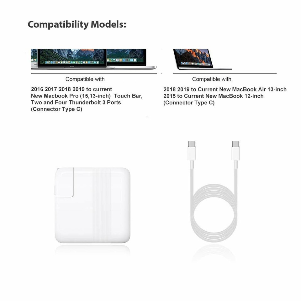 61W USB C Power Supply for Apple MacBook Pro 13 inch USB C Power Cord ...