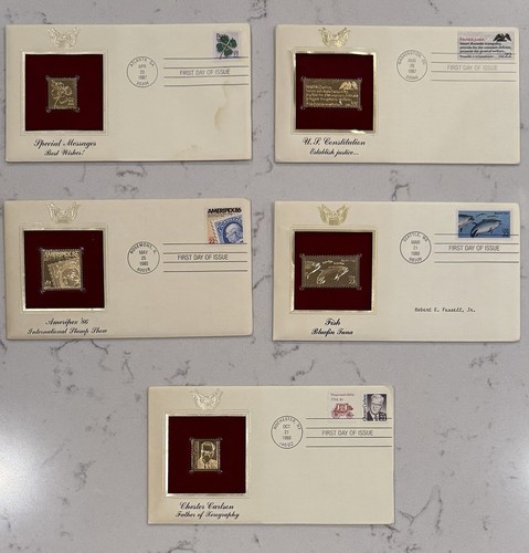 First Day Of Issue Envelopes With 22K Gold Foil Replica Stamps Lot Of 5 ...