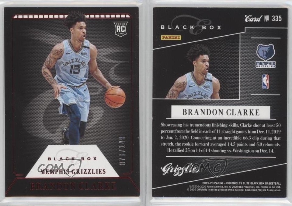 2019 Panini Chronicles Elite Black Box Red 76/149 Brandon Clarke Rookie ...