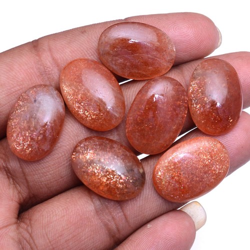 7 Pcs Natural Sunstone 20.50mm-21.40mm Oval Cabochon Glossy Loose ...