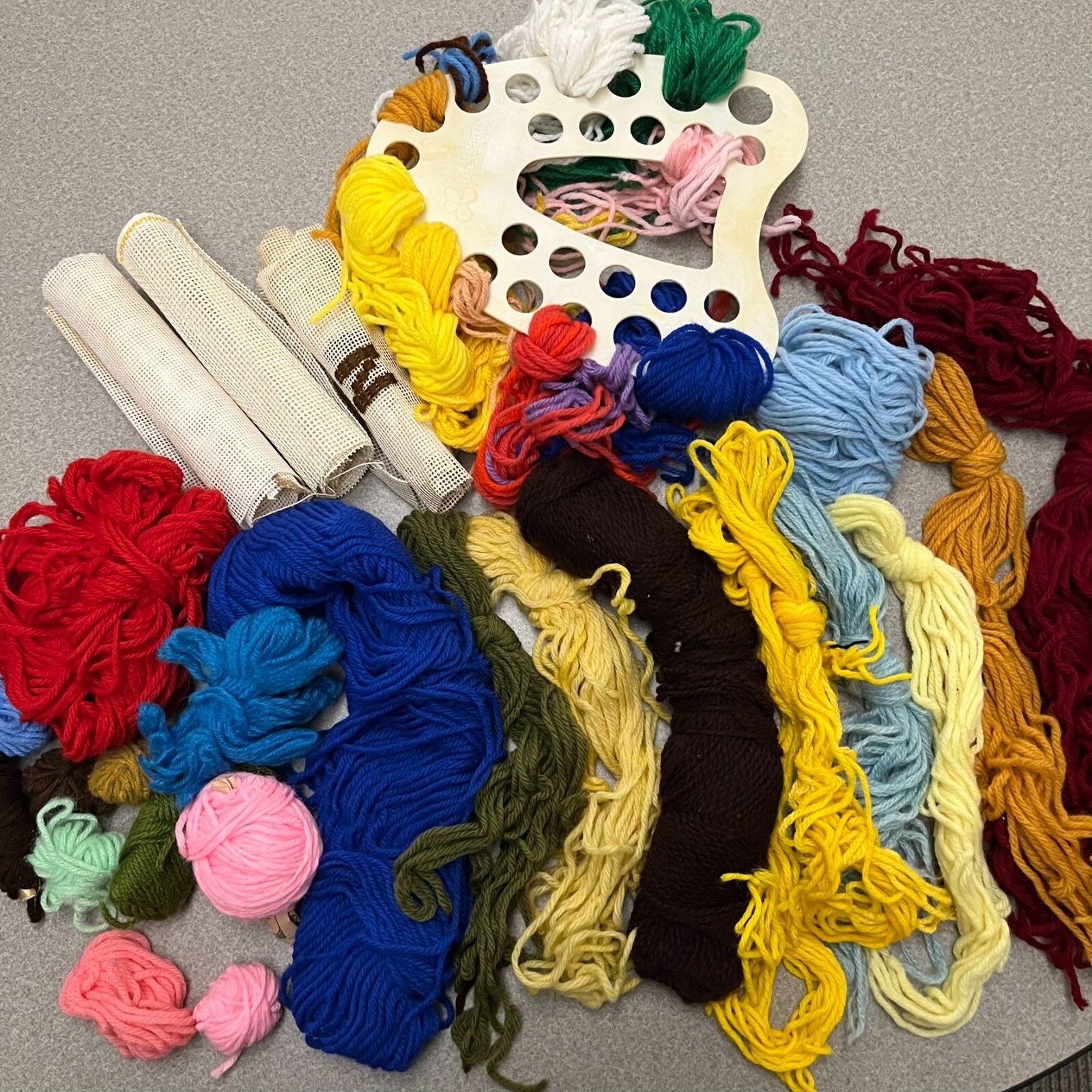 Tapestry Wool & Needlepoint Lot: partial skeins plus needlepoint canvas ...