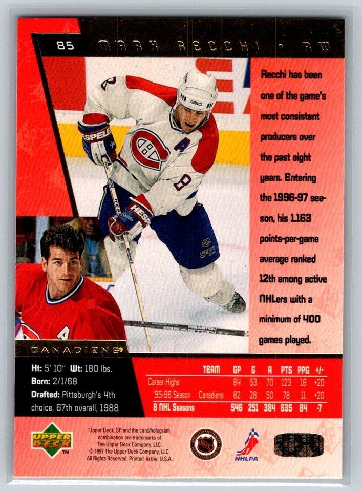 1996-97 SP #85 Mark Recchi Montreal Canadiens HOF | eBay