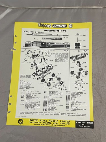 Triang Railways TT Gauge Service Sheet #23 July 1960 Locomotive T96 | eBay