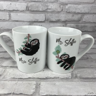 10 Strawberry Street Mr & Mrs Sloffee Sloth Couple Coffee Mugs Tea Cups ...