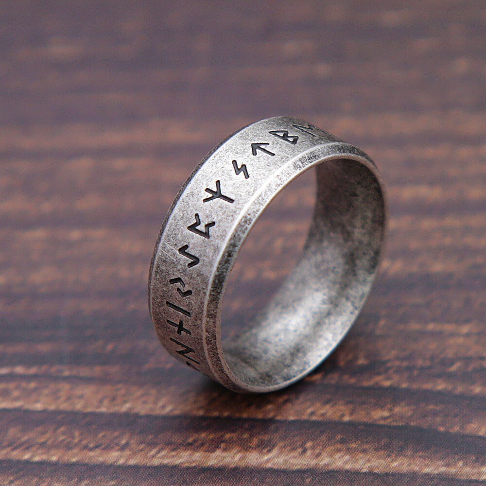Viking Norse Vintage Silver Stainless Steel Runes Rune Ring Band for ...