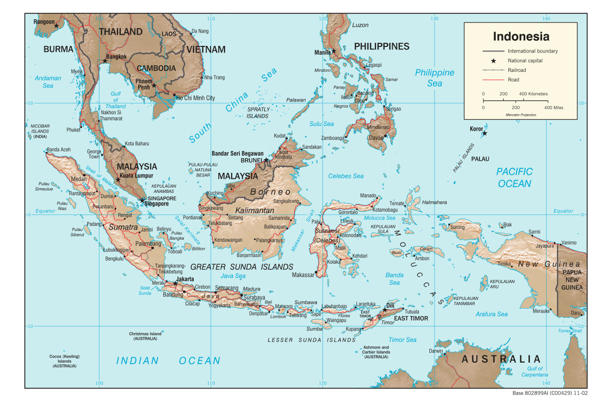 Indonesia Physical Geography Physiographic Map Country Nation Poster ...