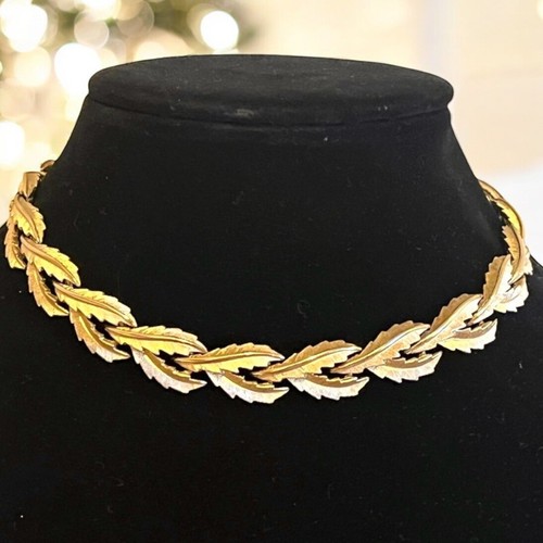 Trifari Vintage Holly Leaf Thick Chain Gold Tone Choker Necklace | eBay