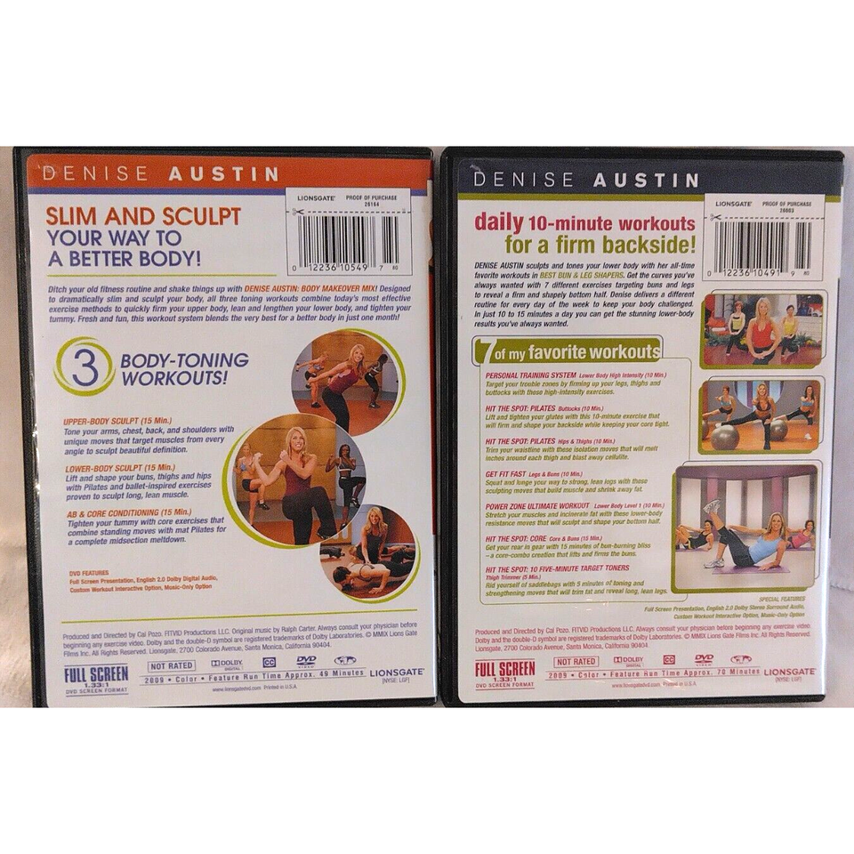 Denise Austin DVD Best Bun & Leg Shapers and Body Makeover Mix Lot of 2 ...