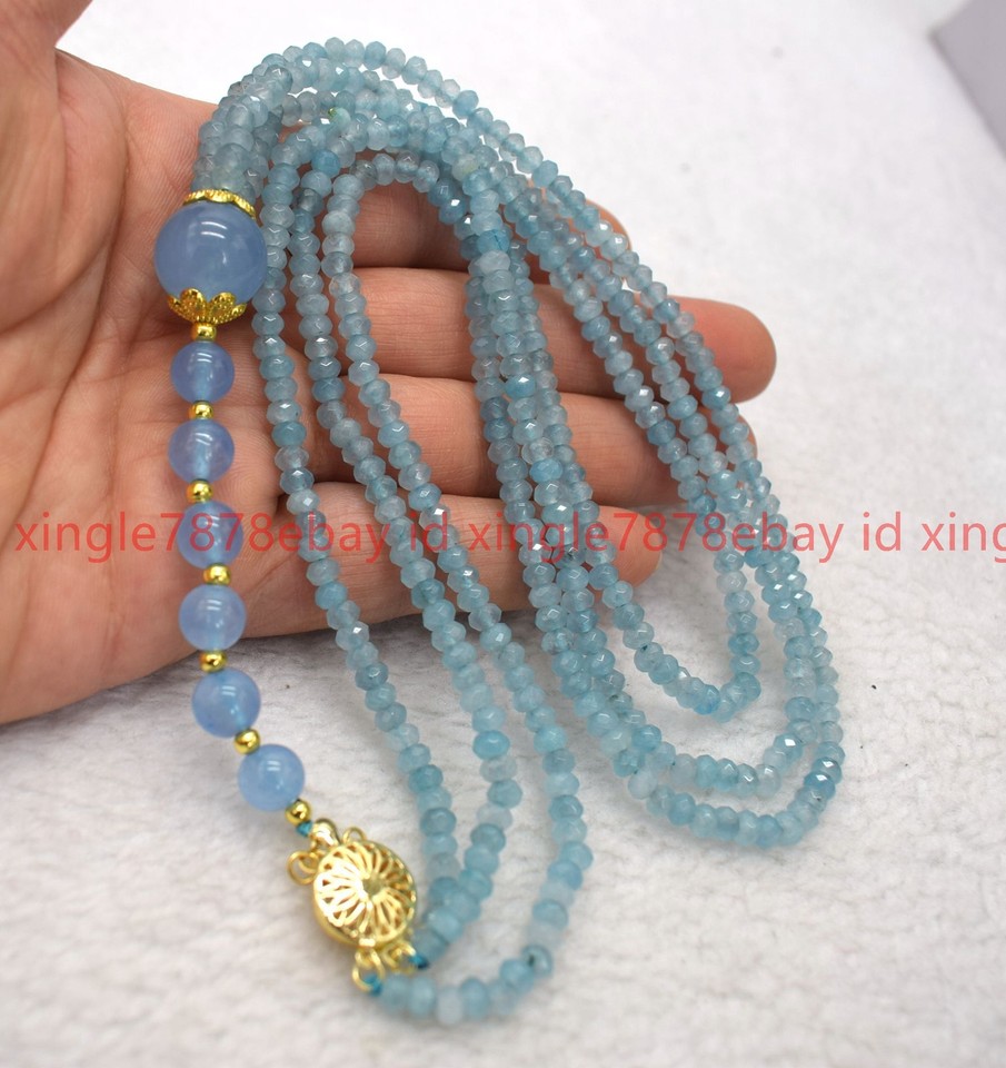 3 Row Natural 2x4mm Faceted Light Blue Jade Rondelle Gems Beads ...