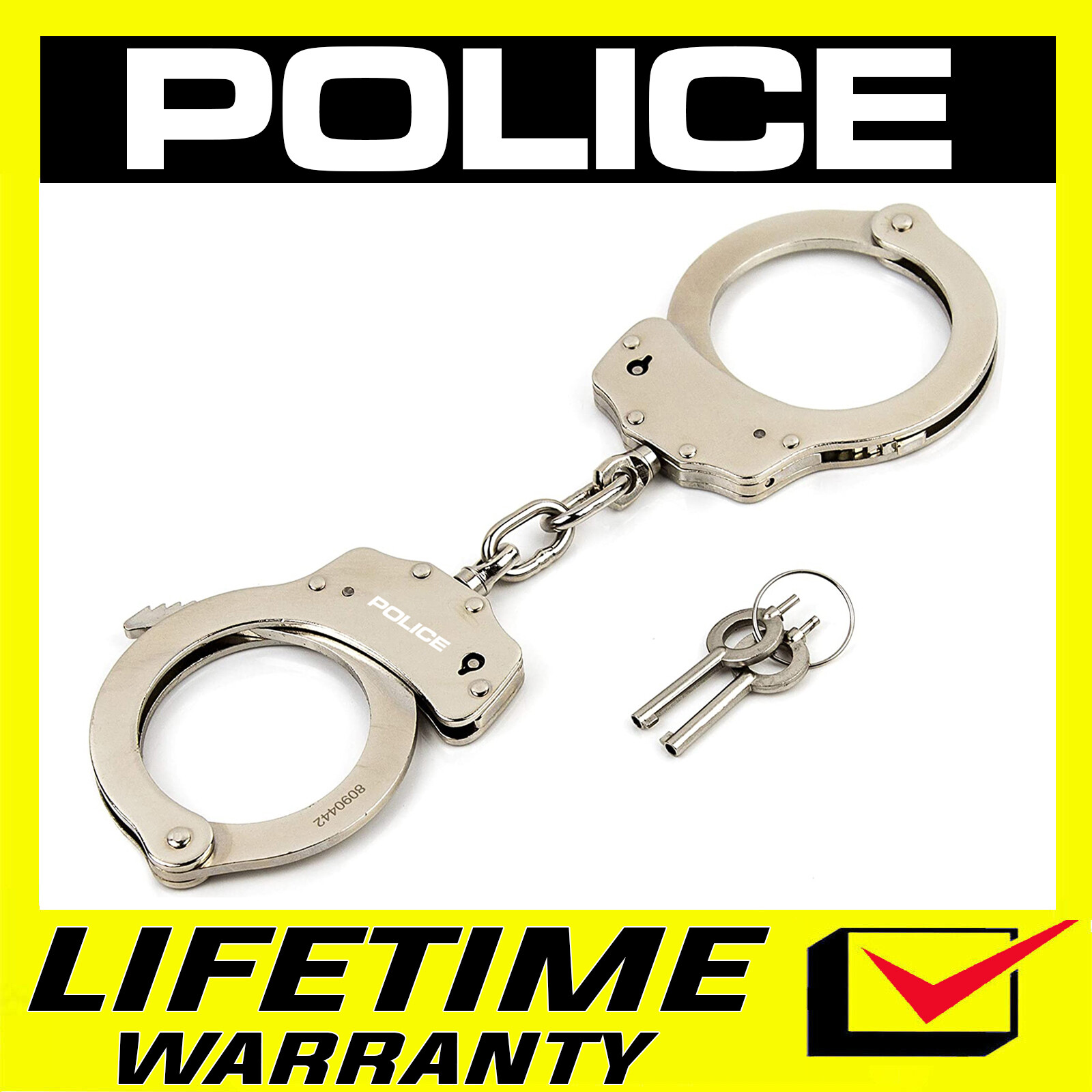 POLICE Handcuffs Professional Double Lock Heavy Duty Metal Steel Silver ...