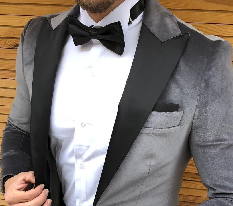 Grey Silver Velvet Tuxedo Party Wedding Suit Fitted Slim Fit 54 | eBay