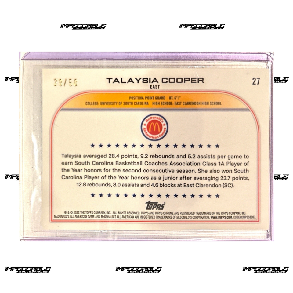 2022 Topps Chrome McDonald's A/A - Gold #27 Talaysia Cooper Rookie /50 ...