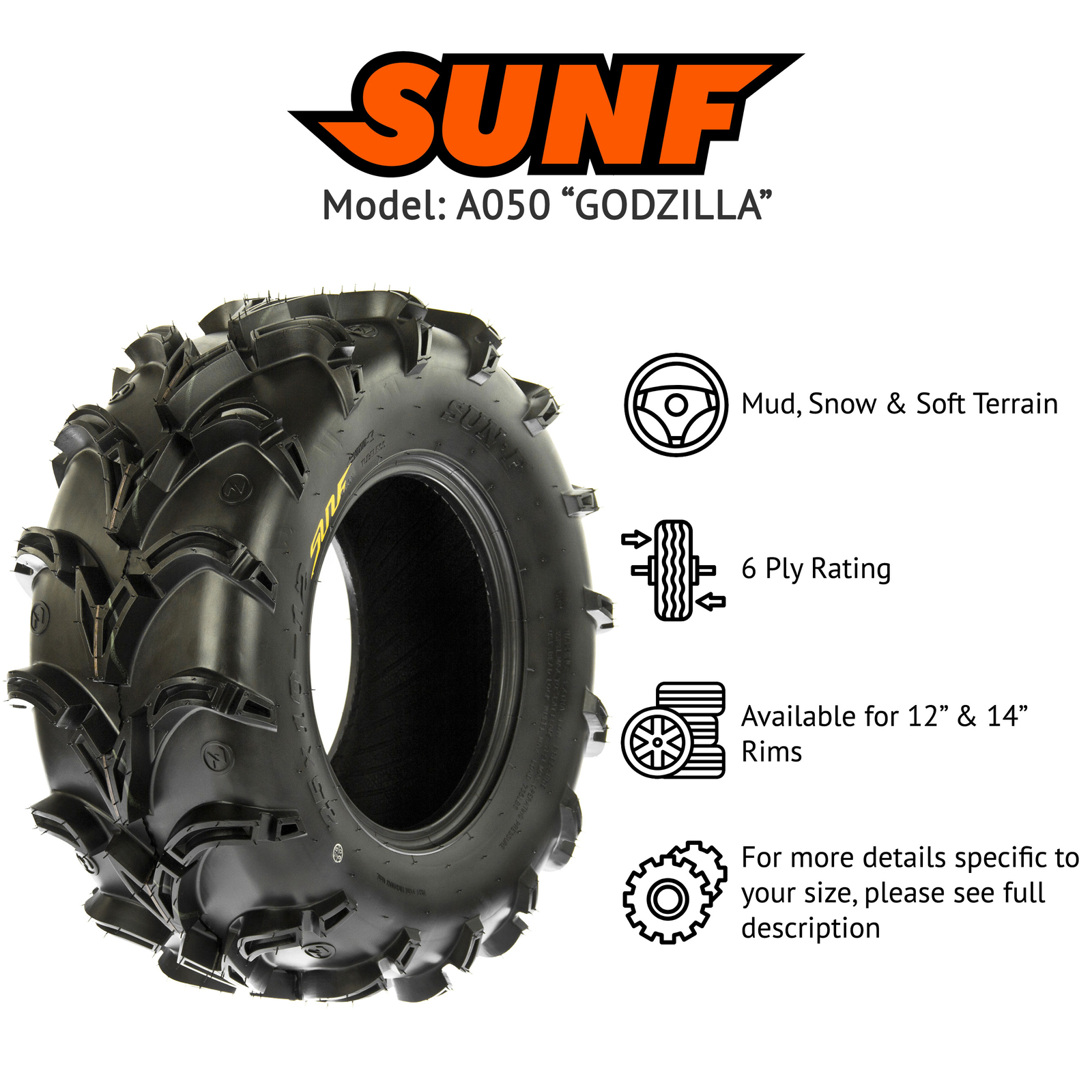 SunF A050 All Terrain ATV UTV Tubeless Tires [Set of 4] | eBay