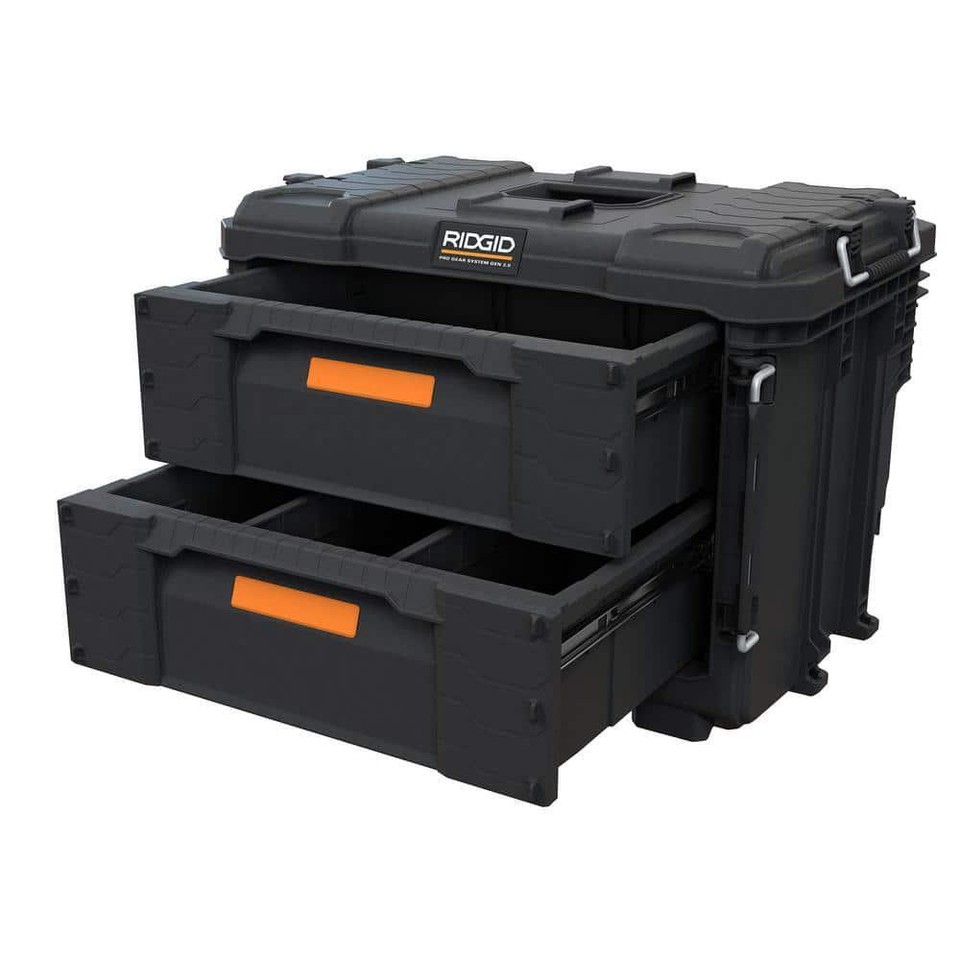 RIDGID 2.0 Pro Gear System 22 in XL 2 Drawers Modular Tool Box Storage ...