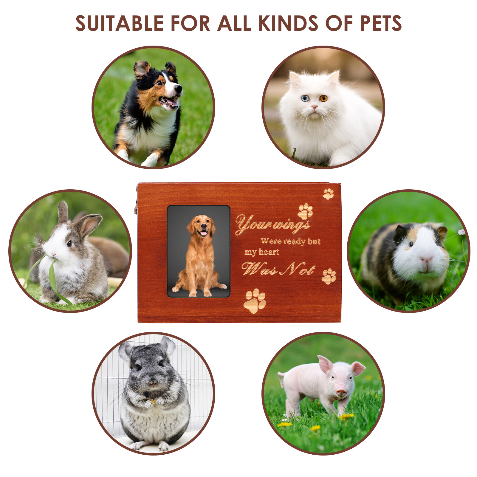 Pet Memorial Urns with Personalized Photo Frame Natural Solid Wood Pet ...