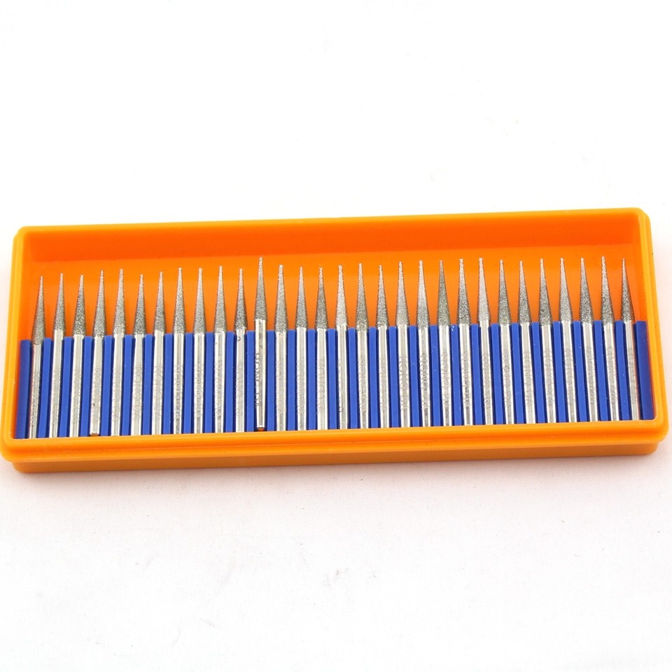 30Pcs 2.35mm Diamond Grinding Head Tapered Point Needle Bit Burrs ...