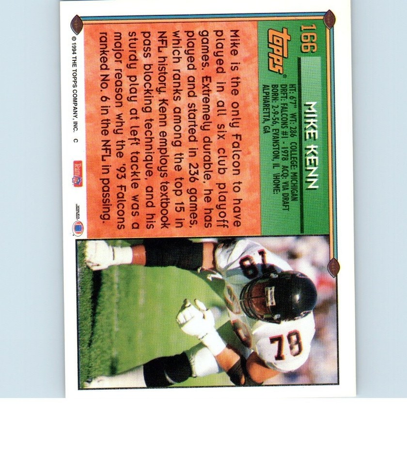Mike Kenn 166 Falcons 1994 Topps Football Trading Card | eBay