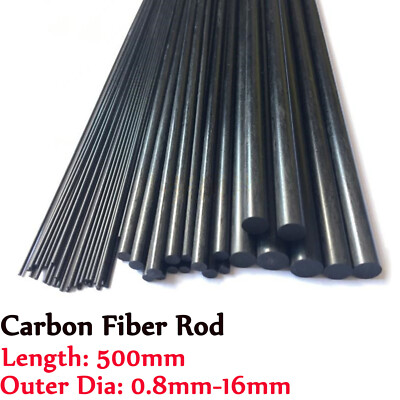 10X 500mm Carbon Fiber Solid Rods For RC Airplane Matte Pole Select Dia ...