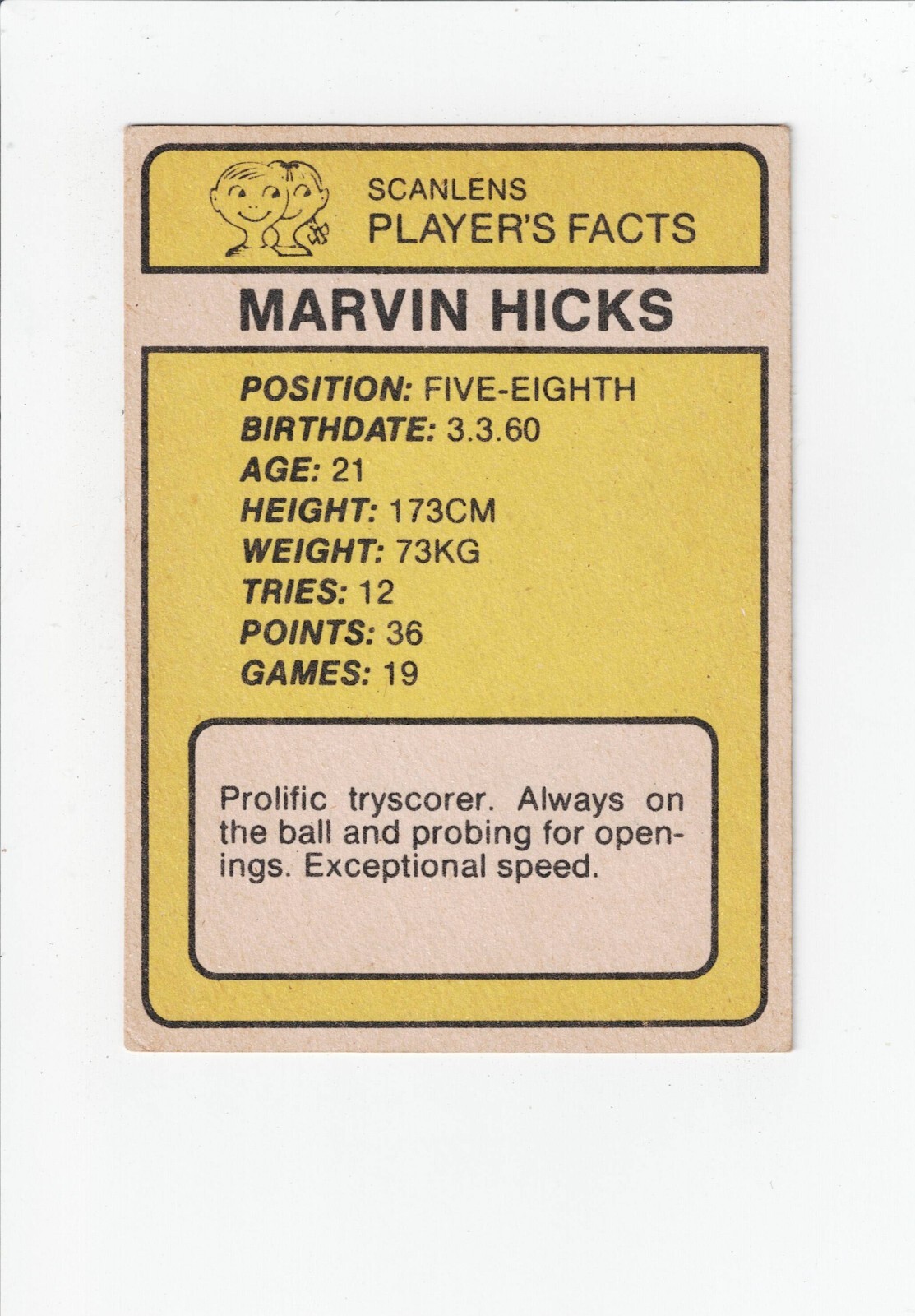 1981 Scanlens Rugby League Marvin Hicks #145 (Penrith Panthers) | eBay