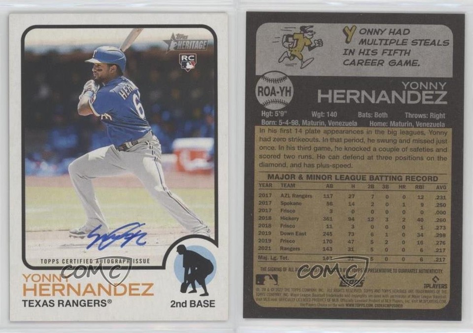2022 Topps Heritage Real One Auto Yonny Hernandez #ROA-YH Rookie Auto ...