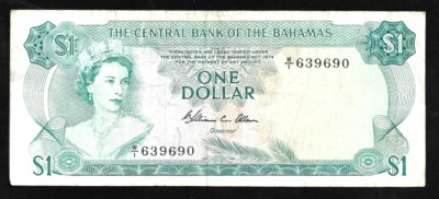 World Paper Money - Bahamas $1 Dollar ND 1974 P35b QEII Sign Allen ...