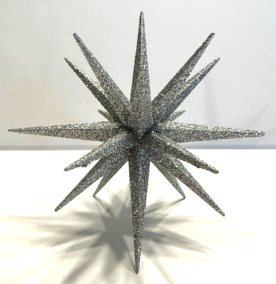 X LARGE STARBURST 6" SILVER TOPPER Ceramic Christmas Tree Star Glitter ...