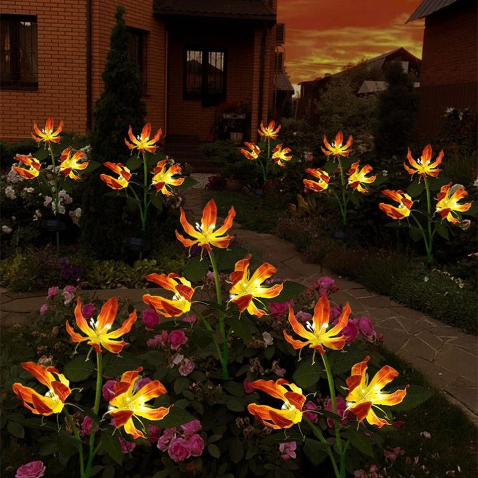 Outdoor Solar Garden Lights LED Flame Lily Stake Lamp for Patio ...