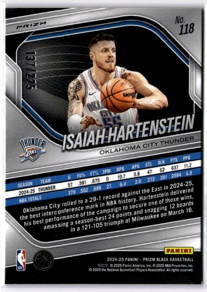 2024-25 Panini Prizm Black #118 Isaiah Hartenstein Basketball #/225 ...