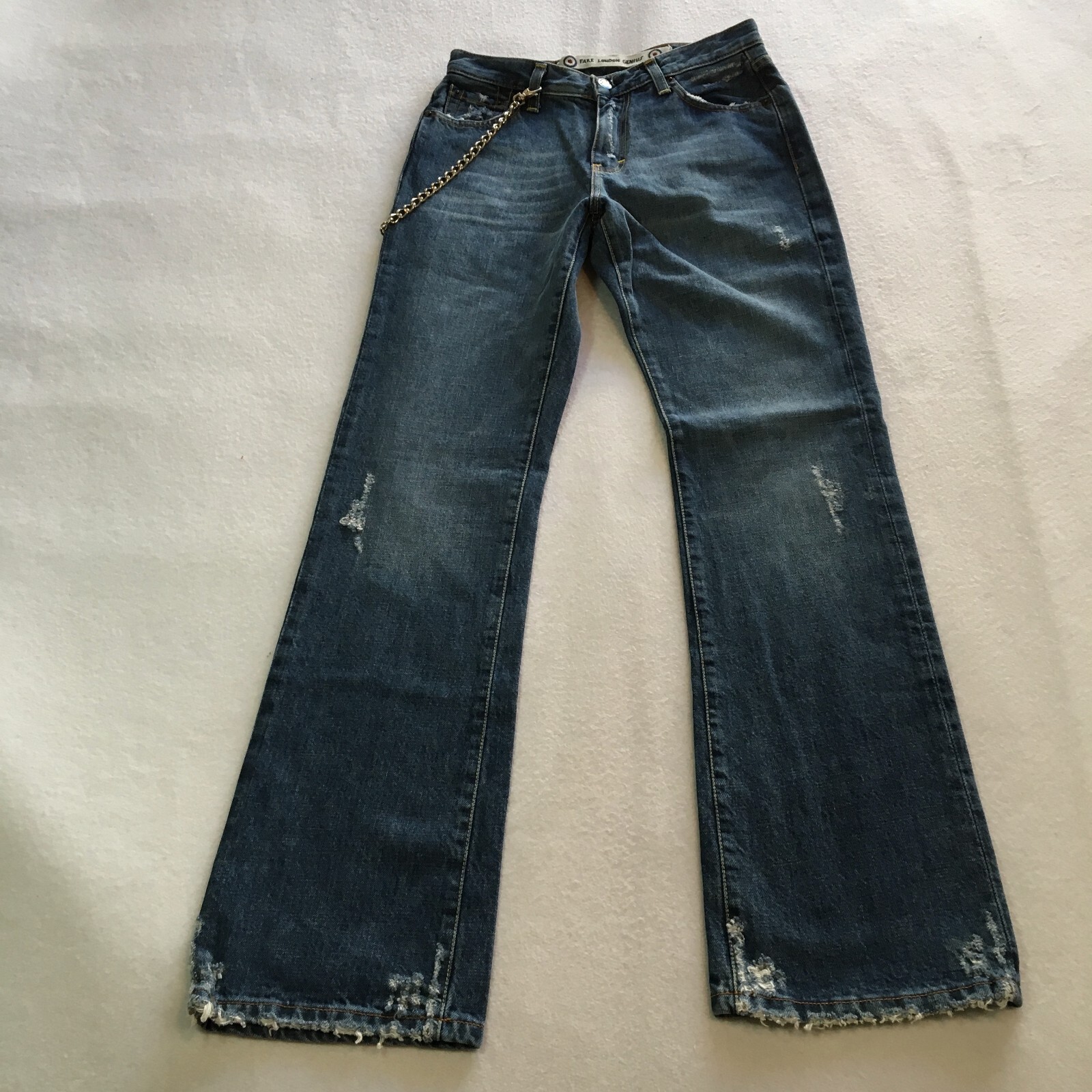 VTG Fake London Genius Womens Jeans Sz 27 Distressed Bootcut Bull ...