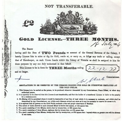 2 Tourist Facsimile "Gold Licenses" from Ballarat Australia, December ...