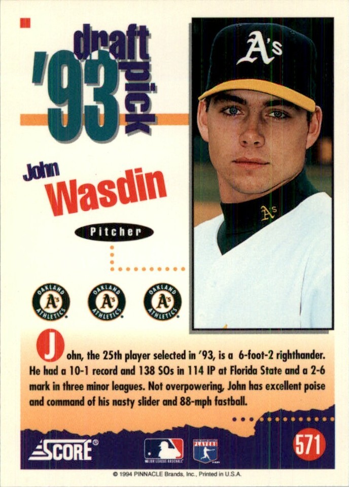 1994 Score MLB John Wasdin #571 | eBay