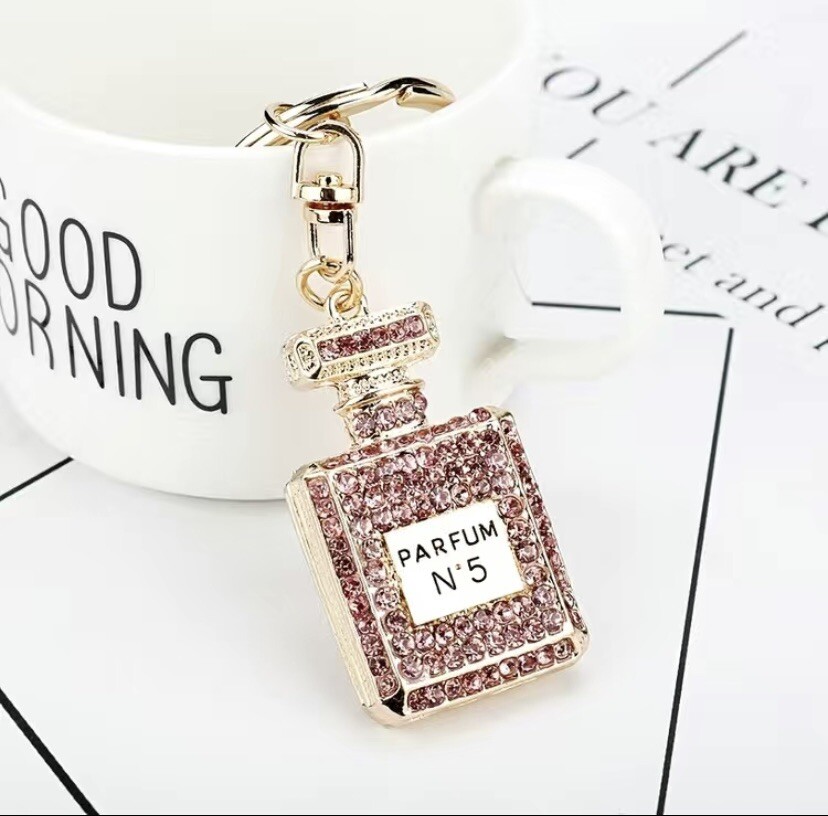 Perfume No 5 Bottle KeyRing Crystal Rhinestone Keychain Bag Charm ...