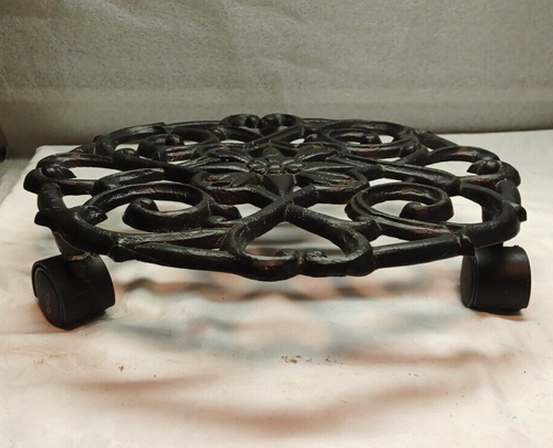 Cast Iron Caddy Planter Dolly Pot Mover Wheeled Pivots 11" Garden Decor ...