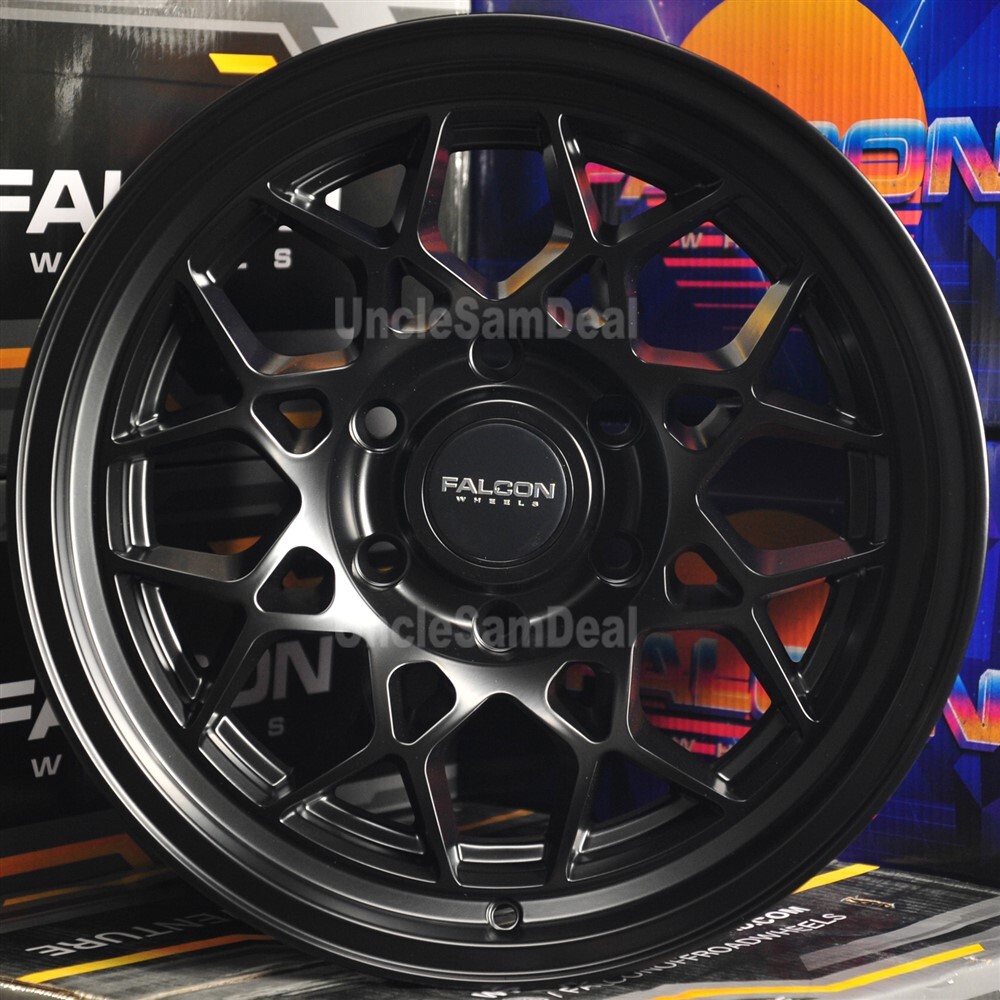 17x9 6x139.7 6x5.5 -12 OFFSET FALCON TX3 MATTE BLACK MESH SPOKE TRUCK ...