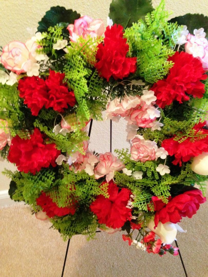 WREATH SILK FLOWER RED DELUXE Easel Mount for grave-site presentation ...