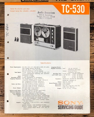 Sony TC-530 Reel to Reel Service Manual *Original* | eBay
