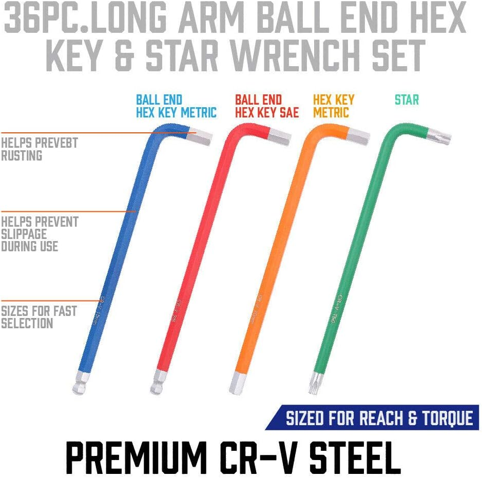 HORUSDY 36Pcs Allen Key Set, Ball-End Hex Wrench Tamper Proof Torx Star ...