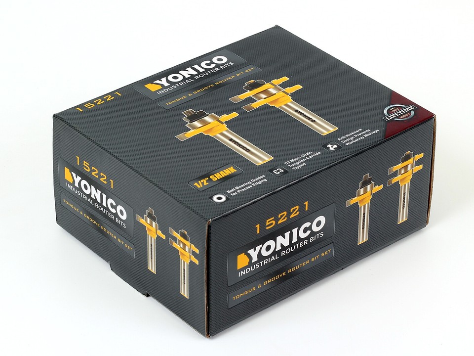 Tongue and Groove Router Bit Set Up to 3/4 Inch Stock 1/2" Shank Yonico ...