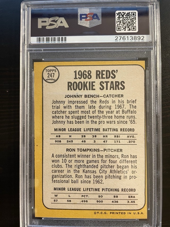 1968 Topps Johnny Bench Rookie Card RC - PSA 8 (mc)- Cincinnati Reds ...