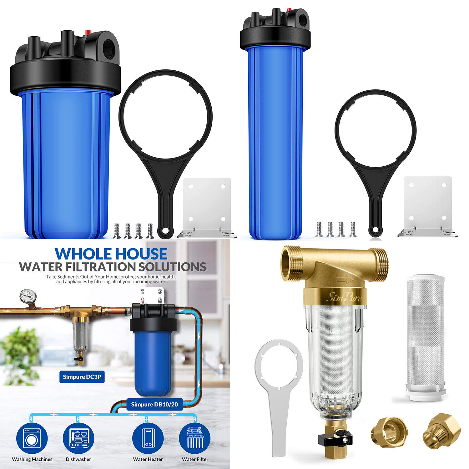 20" x 4.5" Big Blue Water Filter Housing for Whole House Water ...