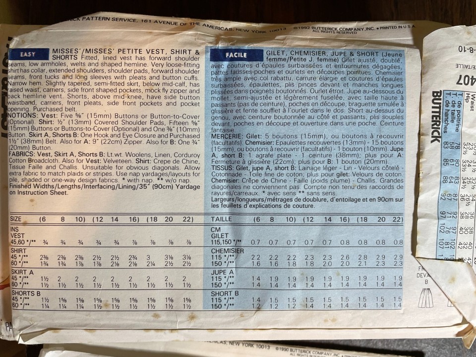 6407 Butterick J.G. Hook Vintage 90's Vest,Shirt,Shorts Pattern UnCut ...